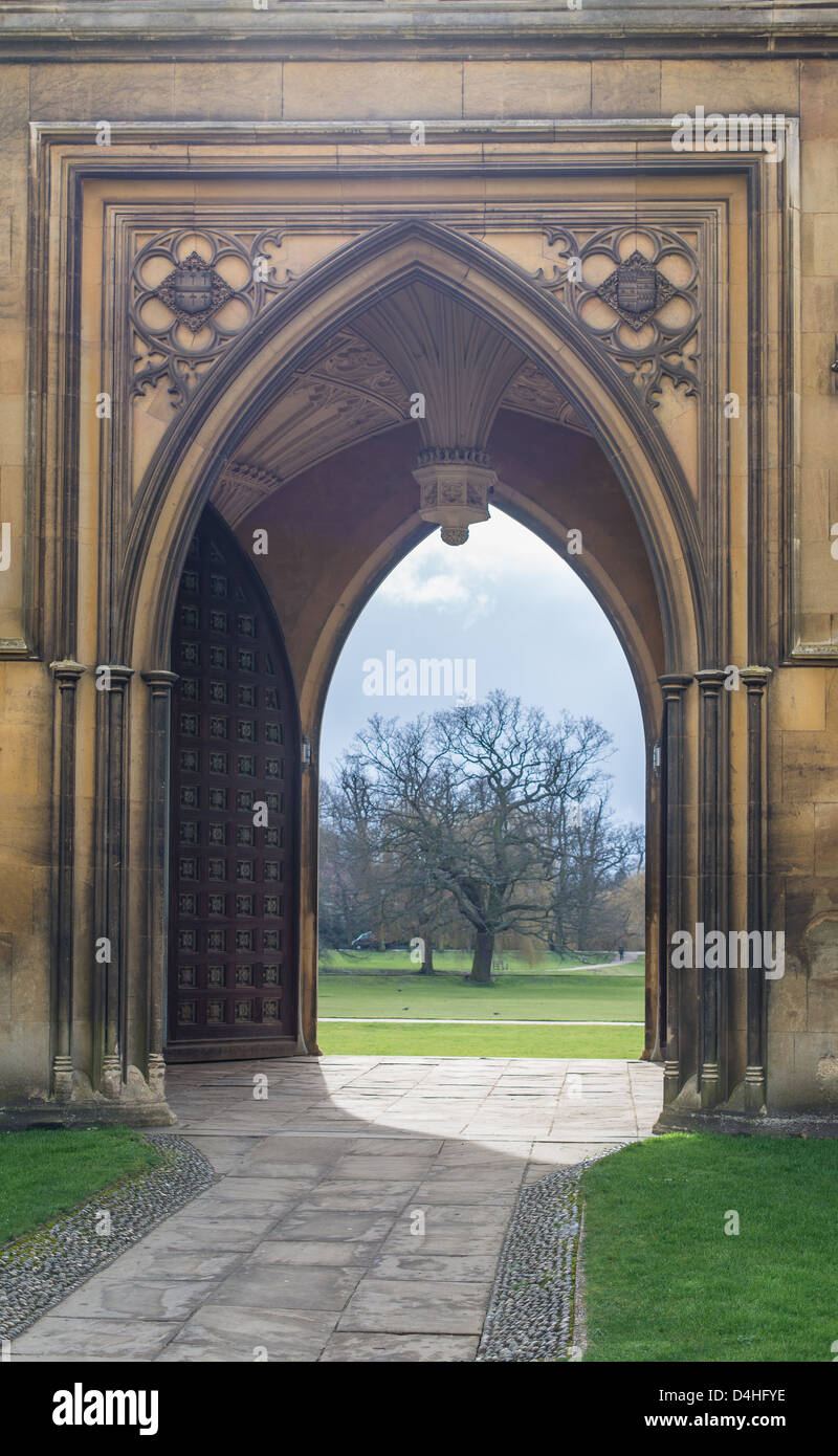 Grounds seen through an archway at the medieval college of St John's ...