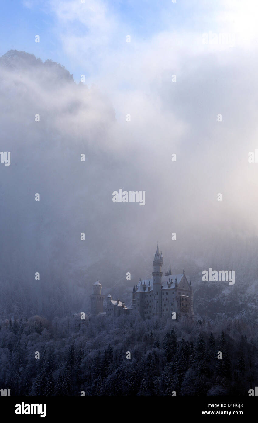 Neuschwanstein Castle is covered with frost near Fuessen, Germany, 07 ...