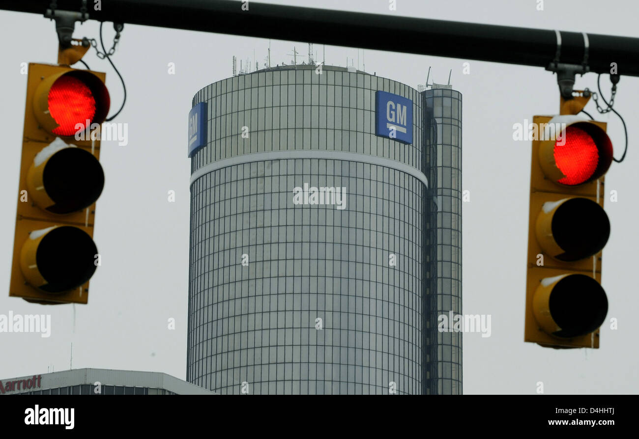 The headquarters of automaker General Motors is pictured in between two ...