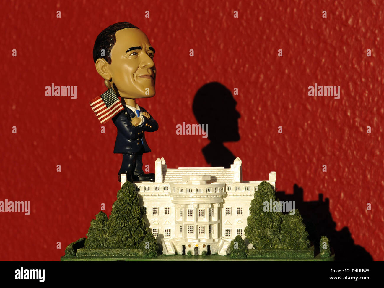 A figure of US President-elect Barack Obama with a US flag stands on a ...