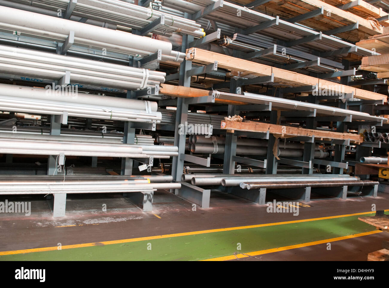 Steel tubes stacked in a warehouse at a steel stock holders in the West ...