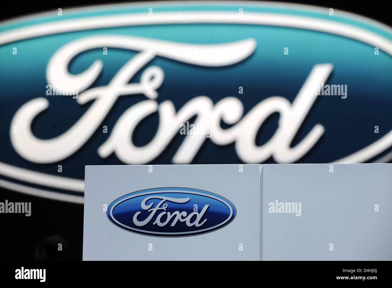 The Ford logo is pictured at the North American International Auto Show ...