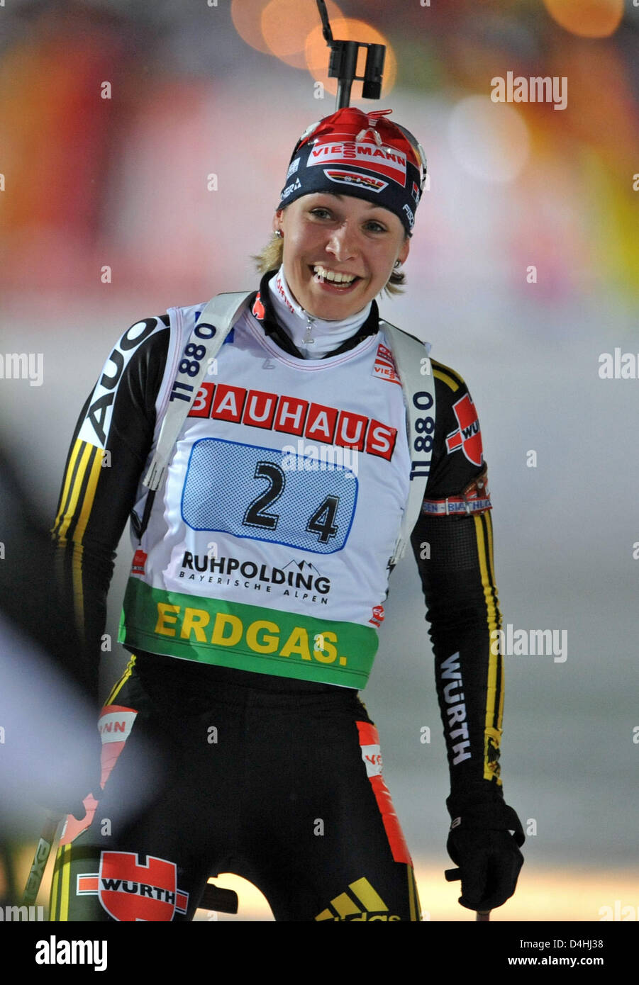 German biathlete Magdalena Neuner, who anchored the German relay team ...