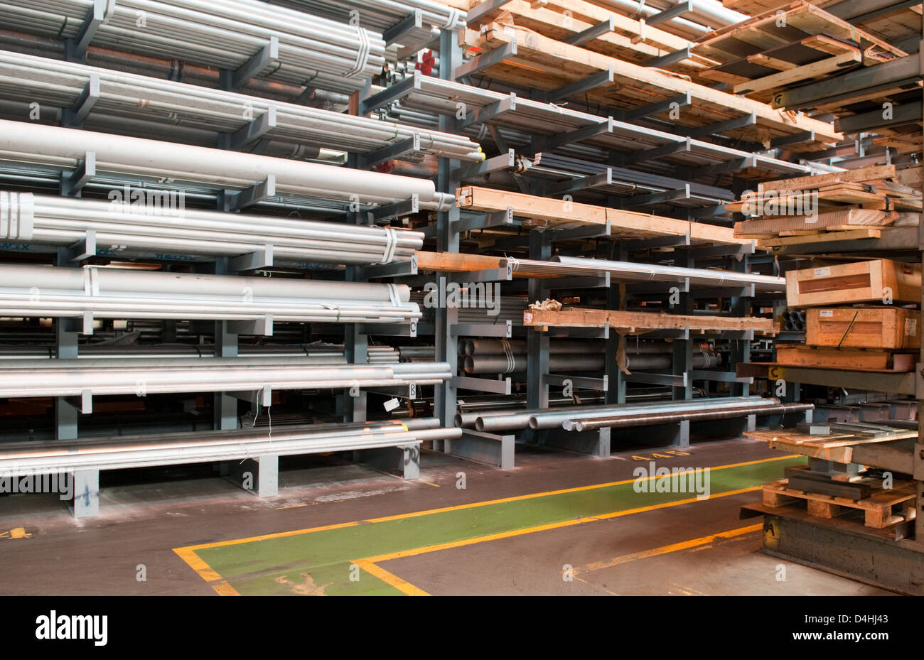 Steel tubes stacked in a warehouse at a steel stock holders in the West ...