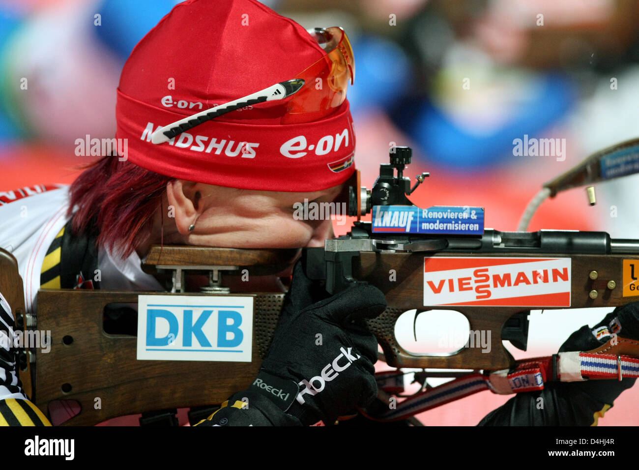 German biathlete Kati Wilhelm shoots during the women?s 4x6 kilometres ...