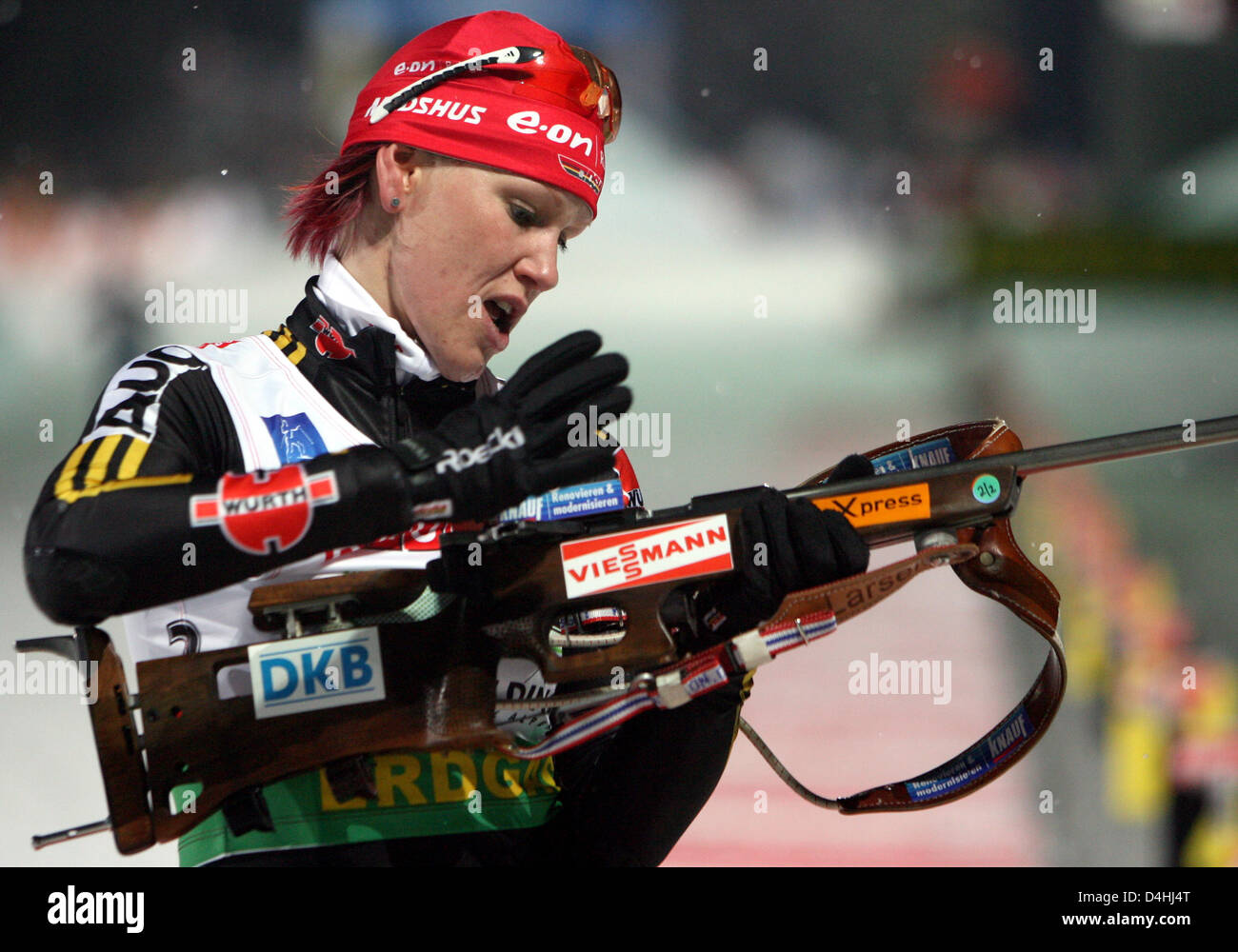 German biathlete Kati Wilhelm shoots during the women?s 4x6 kilometres ...