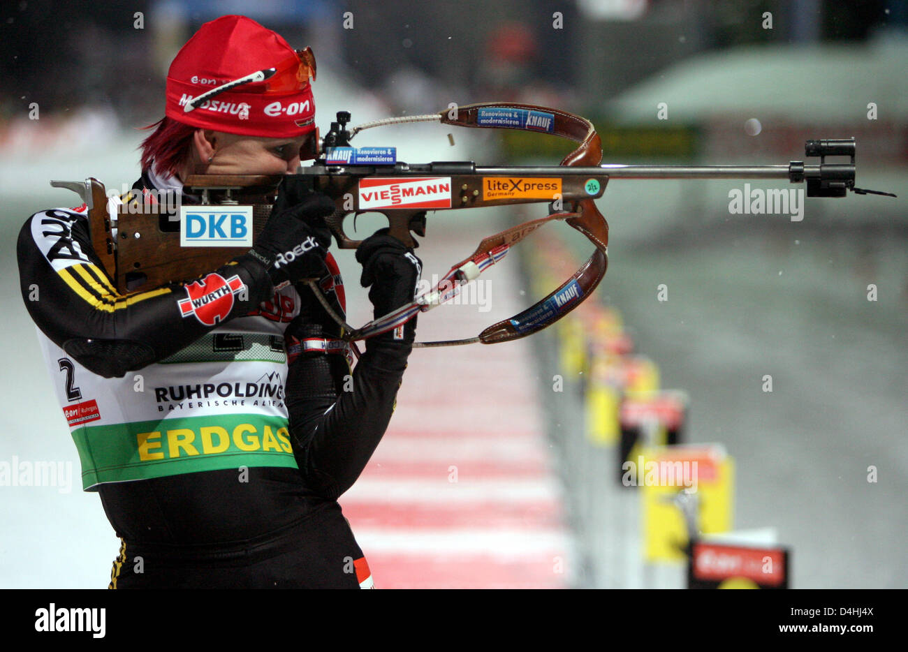 German biathlete Kati Wilhelm shoots during the women?s 4x6 kilometres ...