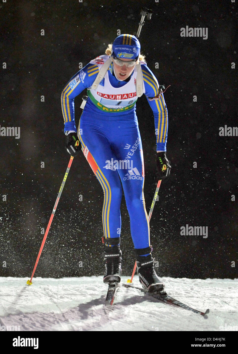 Swedish biathlete Anna Maria Nilsson shown in action during the women?s ...