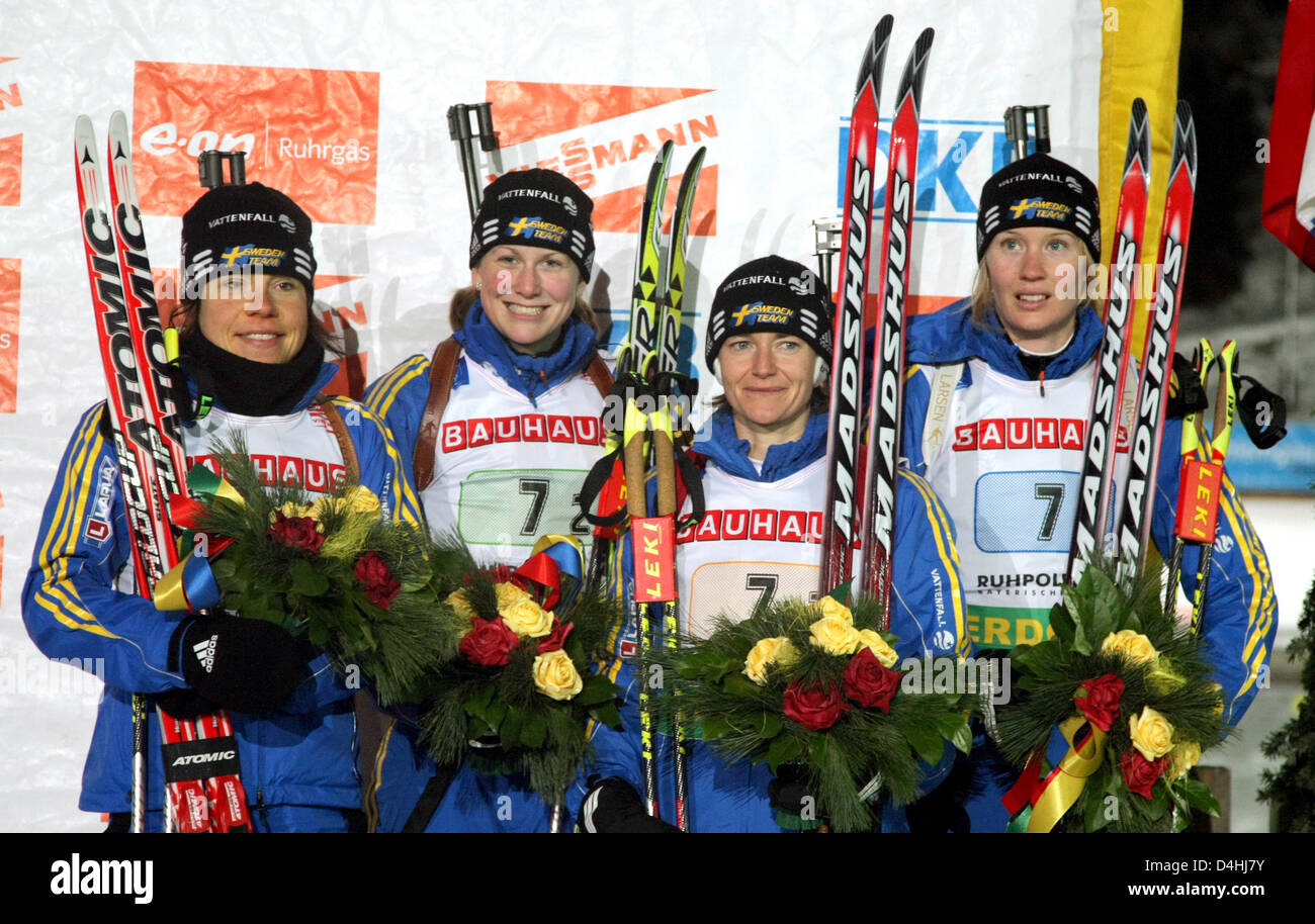 Swedish biathletes Sofia Domeij (L-R), Helena Jonsson, Anna Carin ...