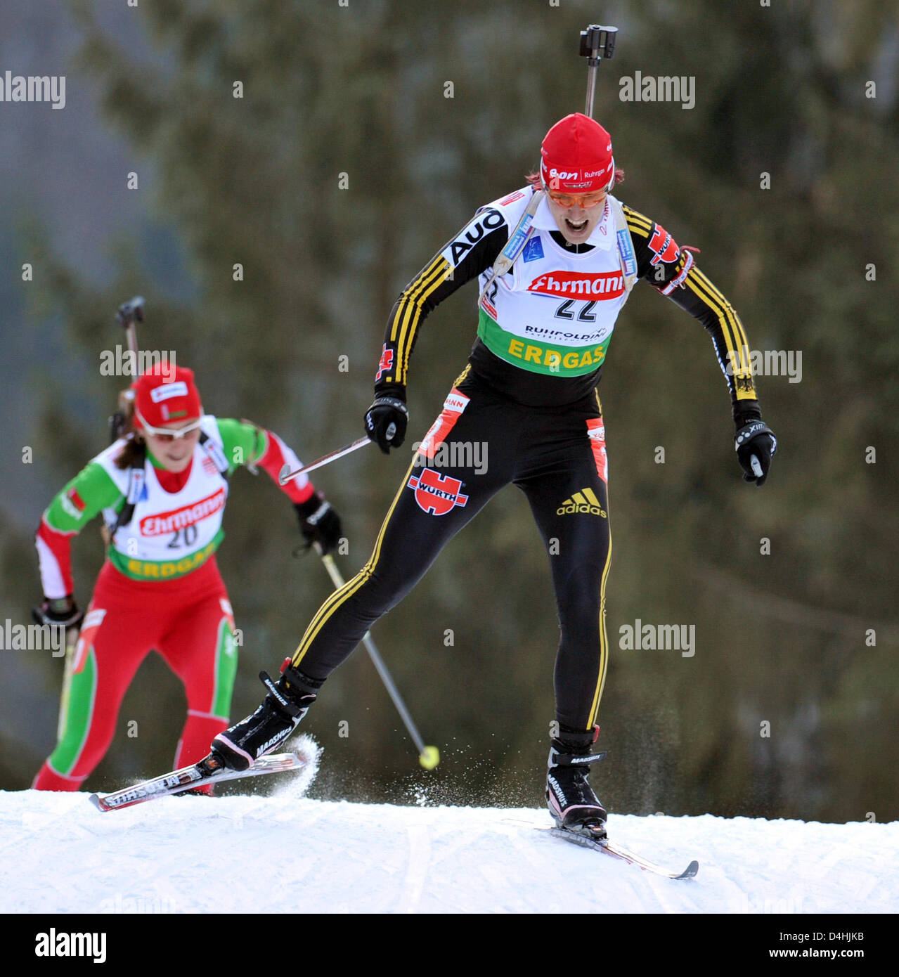 German biathlet Kati Wilhelm (FRONT) pictured during the women?s 7.5 km ...