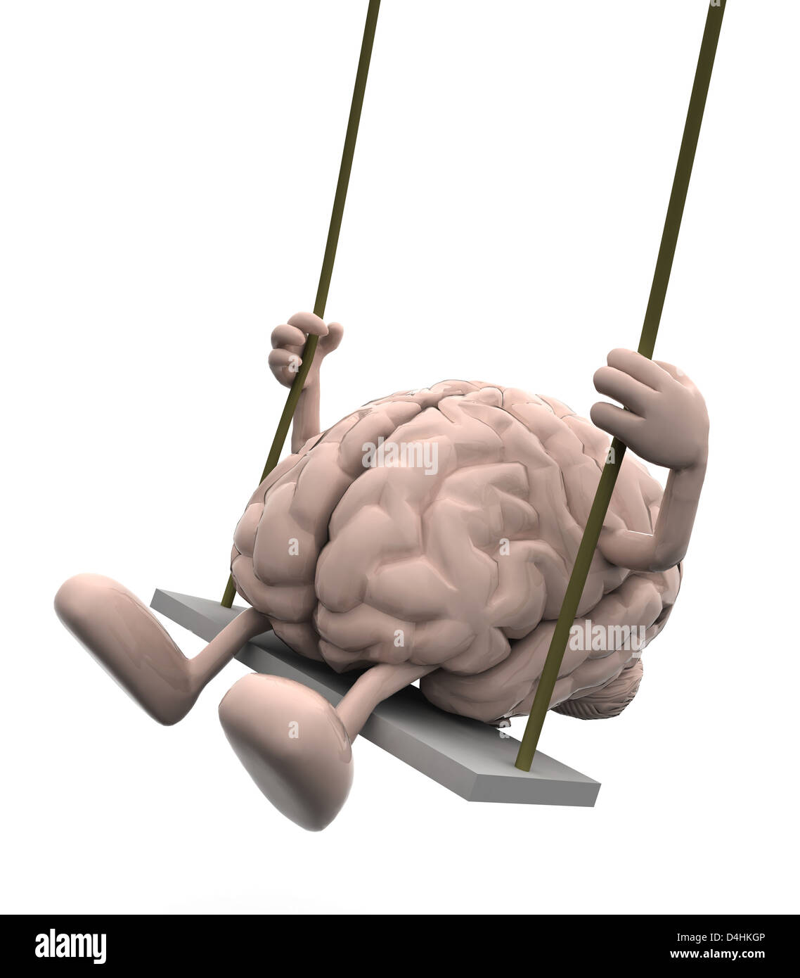 human brain with arms and legs on a swing, 3d illustration Stock Photo ...
