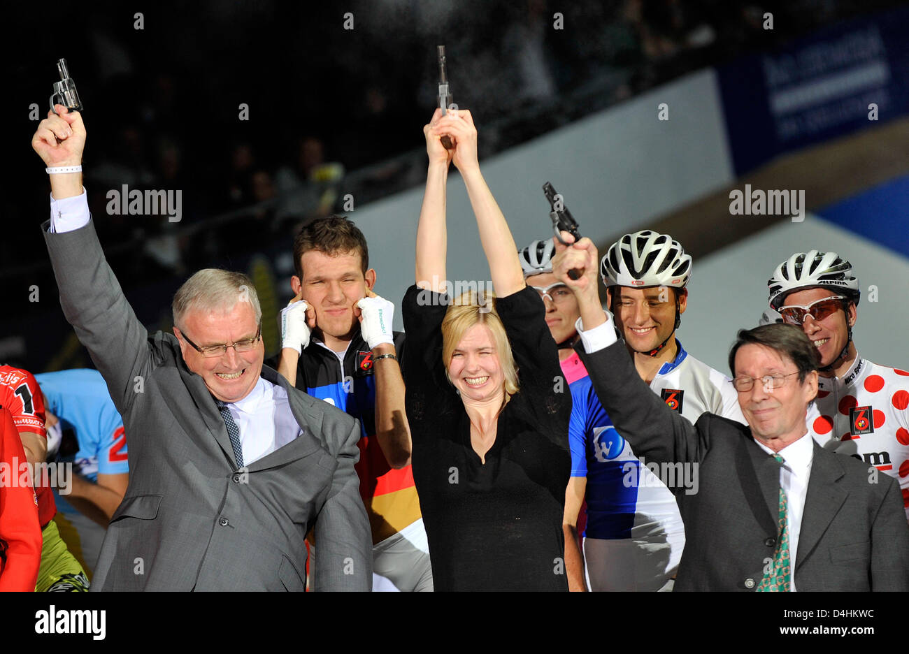 German swimmer Britta Steffen (C), UCI President Pat McQuaid from ...