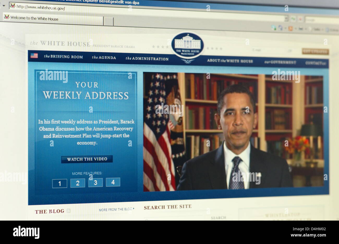 US President Barack Obama?s weekly video message seen on a screen in an ...