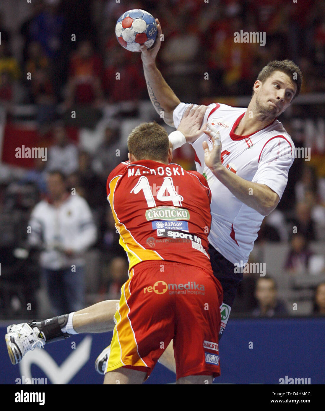 Norway?s Kristian Kjelling (R) fights for the ball with Macedonia?s ...