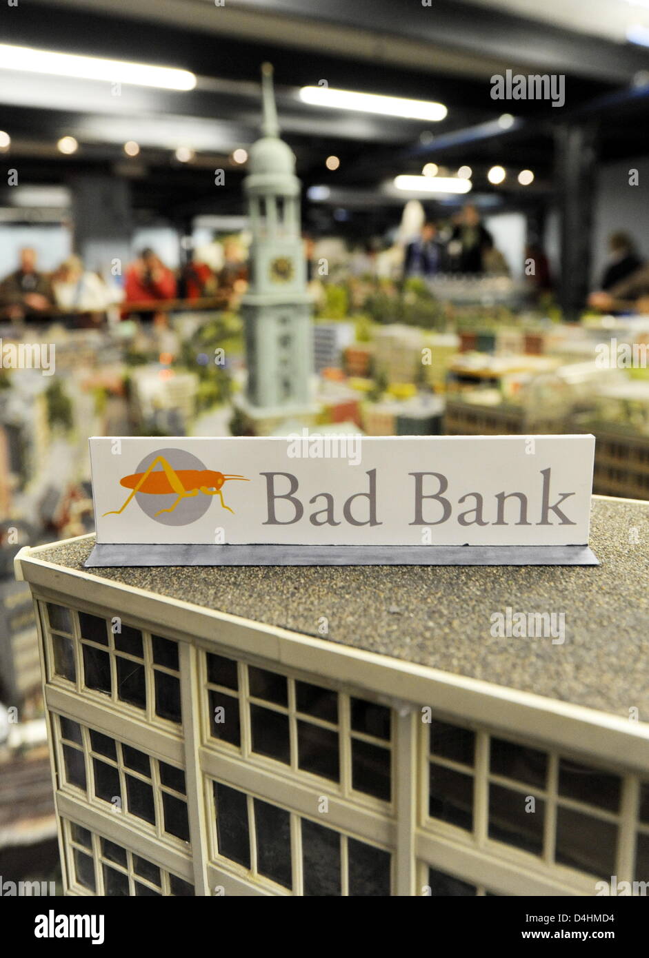 ILLUSTRATION - A ?Bad Bank? sign depicted on top of a model building at ...