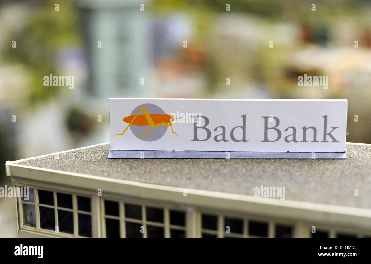 ILLUSTRATION - A ?Bad Bank? sign depicted on top of a model building at ...