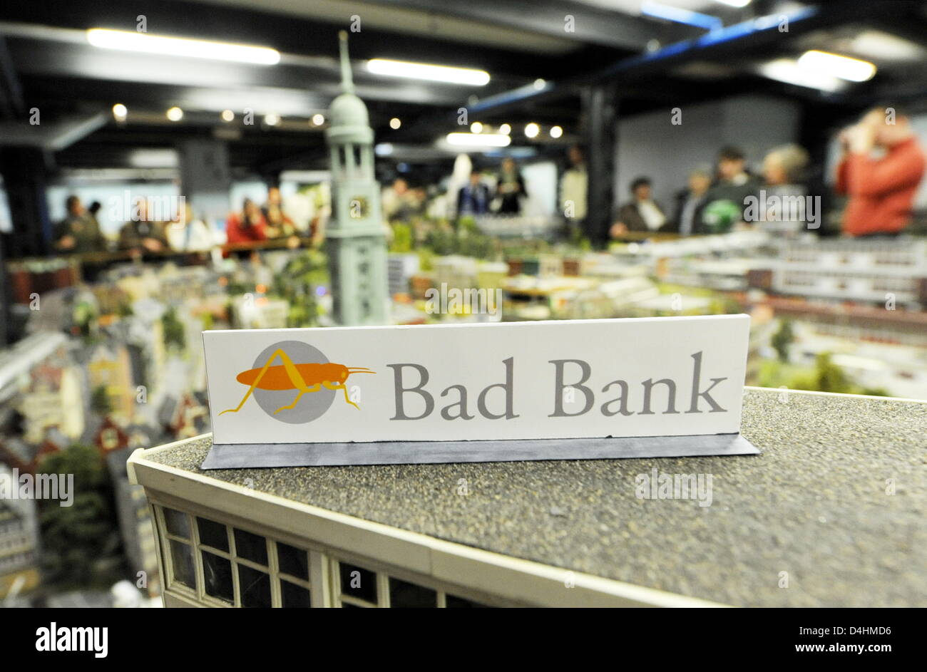 ILLUSTRATION - A ?Bad Bank? sign depicted on top of a model building at ...