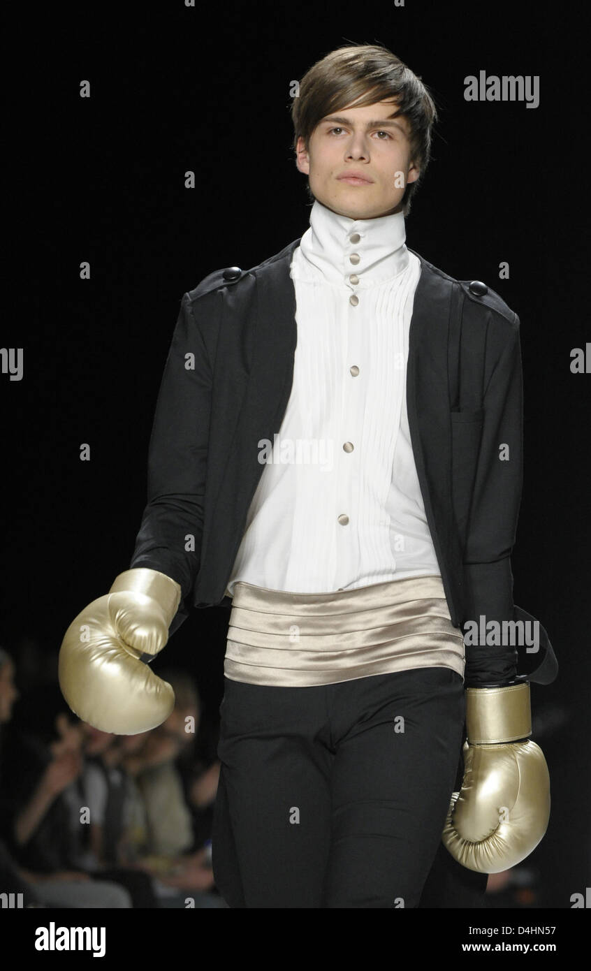 A male model presents a creation of the label ?Kilian Kerner? during ...