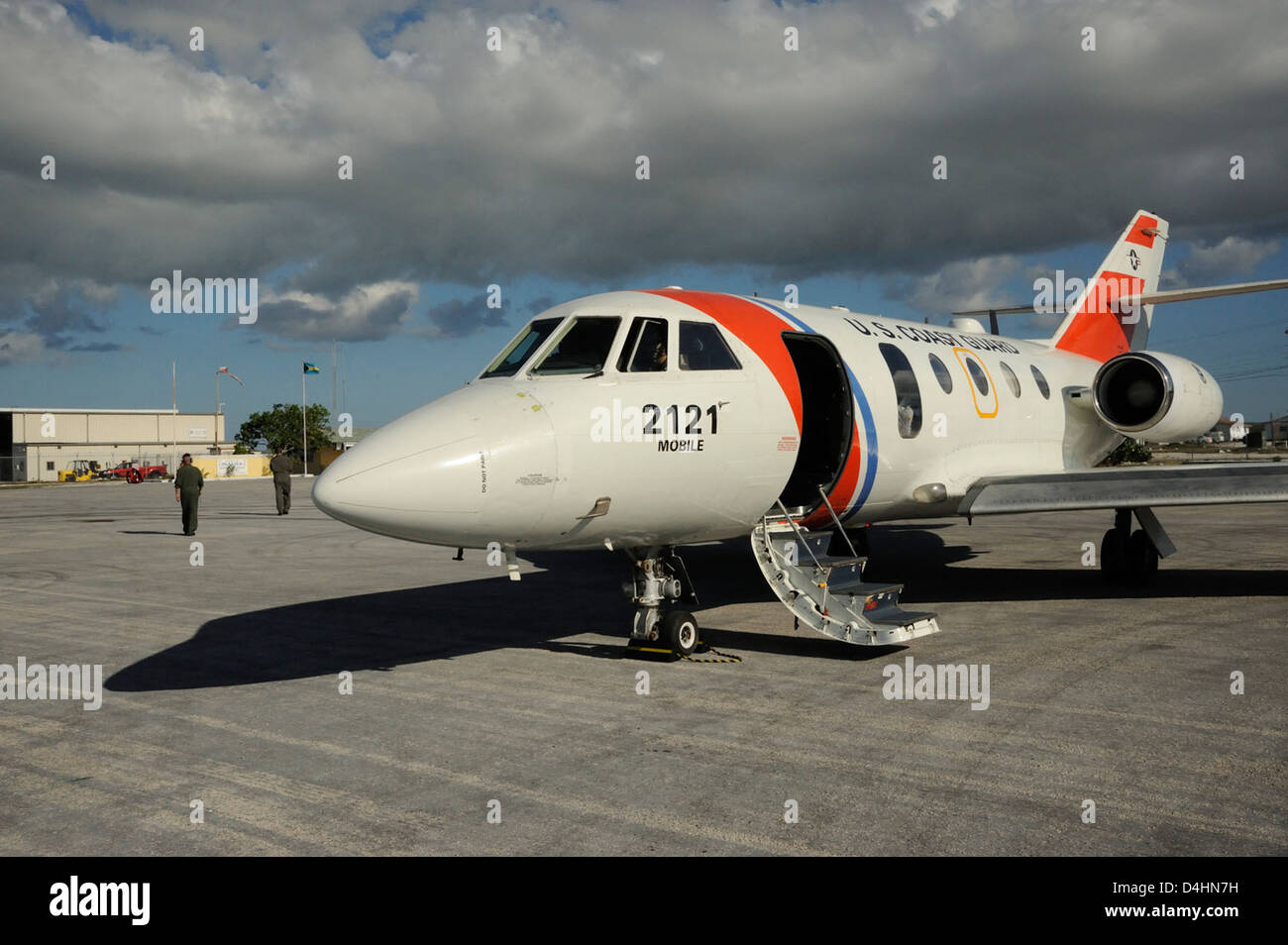 Grand Inagua, Bahamas -- A HU-25A Falcon jet sits ready for take-off ...