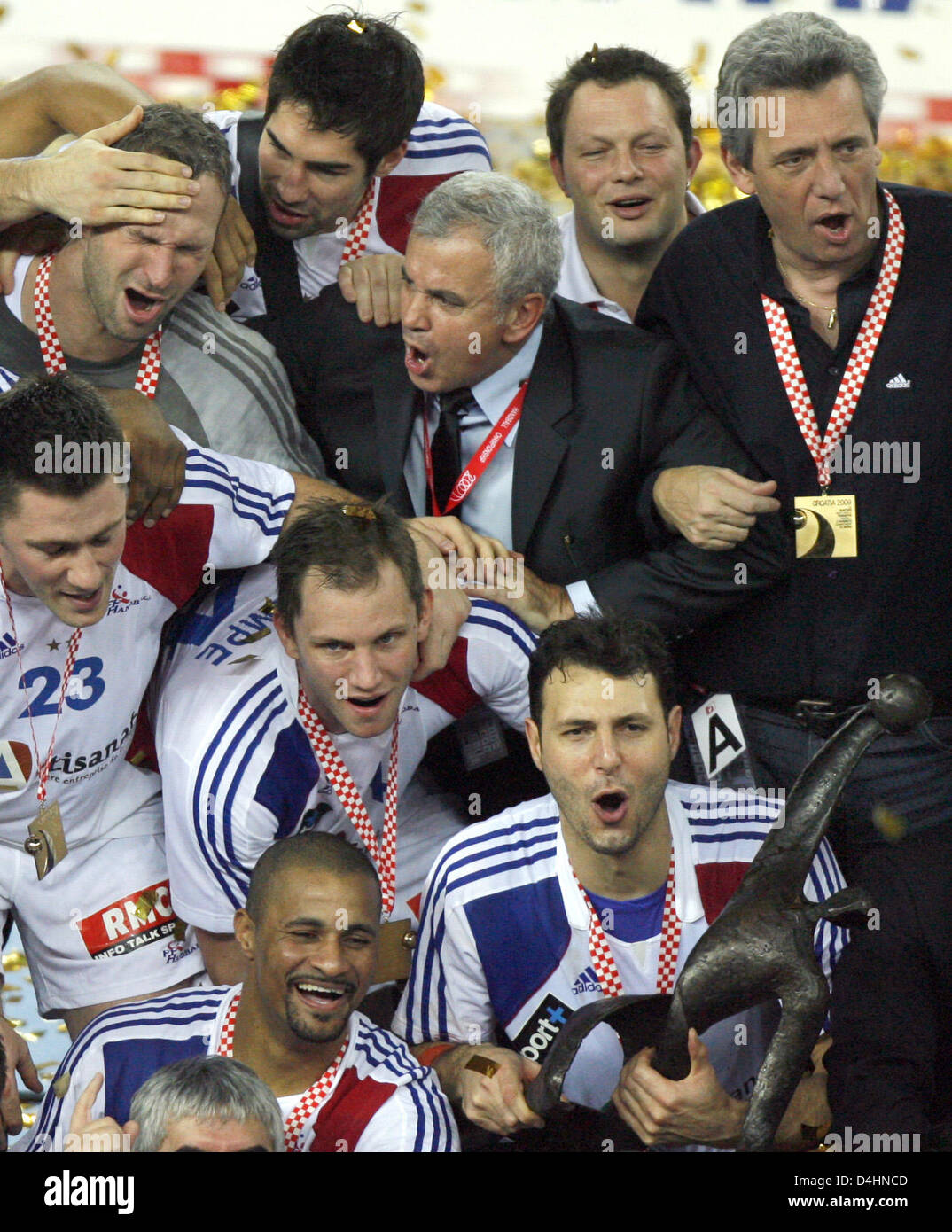 France?s players and staff celebrate their team?s victory in the ...