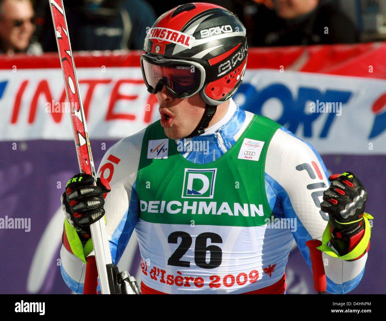 Italian Peter Fill reacts after his run in the Men?s Super G ...