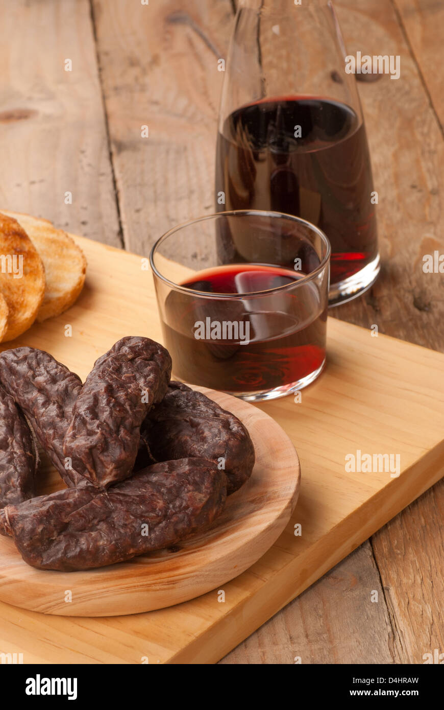 Still life with traditional morcilla, a Spanish black pudding Stock ...