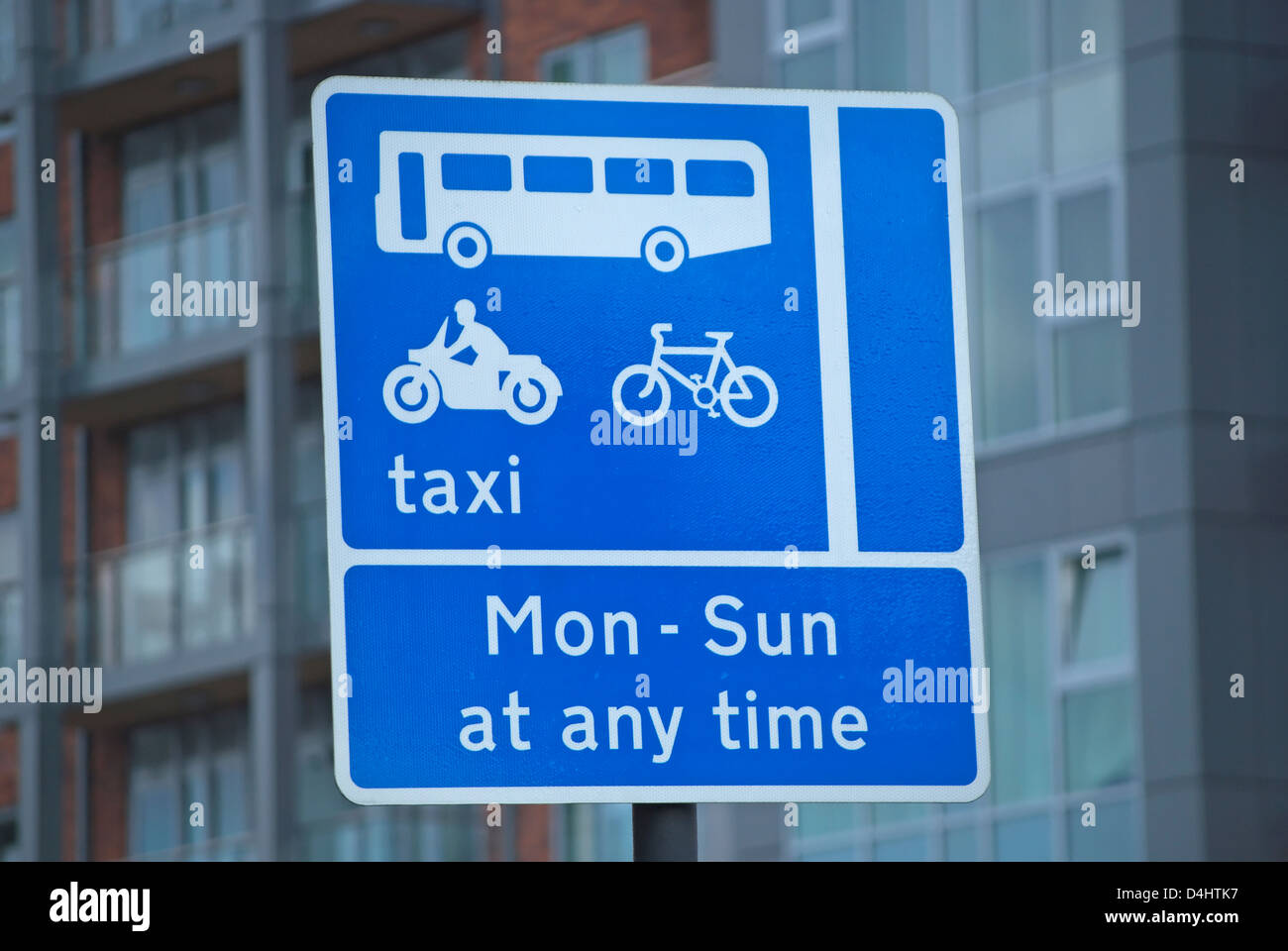 road sign indicating a separate lane for buses, taxis and cyclists ...