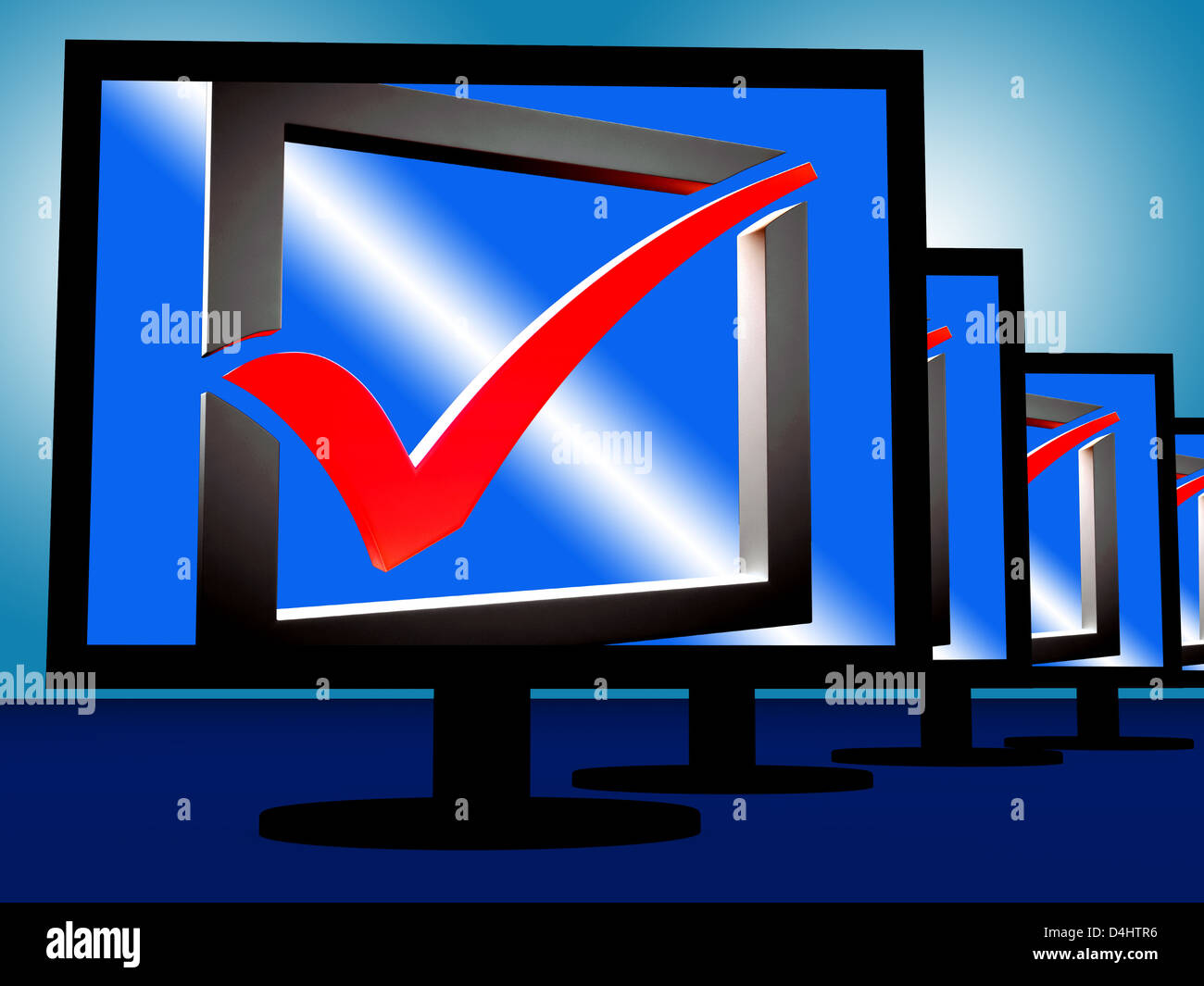 Check Mark On Monitors Showing Approved Or Passed Stock Photo - Alamy