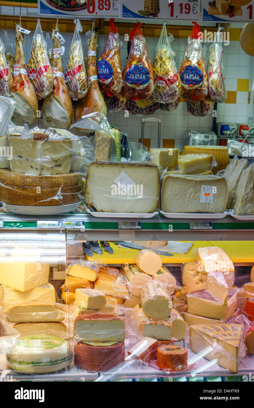 Cheese and ham counter in Italian supermarket Stock Photo - Alamy