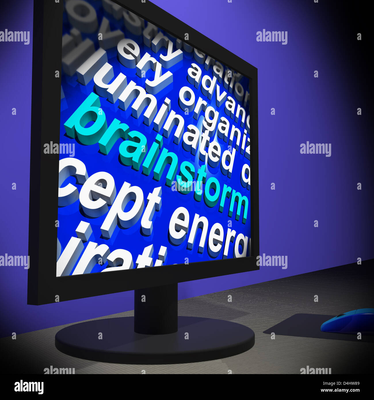 Brainstorm On Monitor Shows Creative Ideas And Inspiration Stock Photo ...