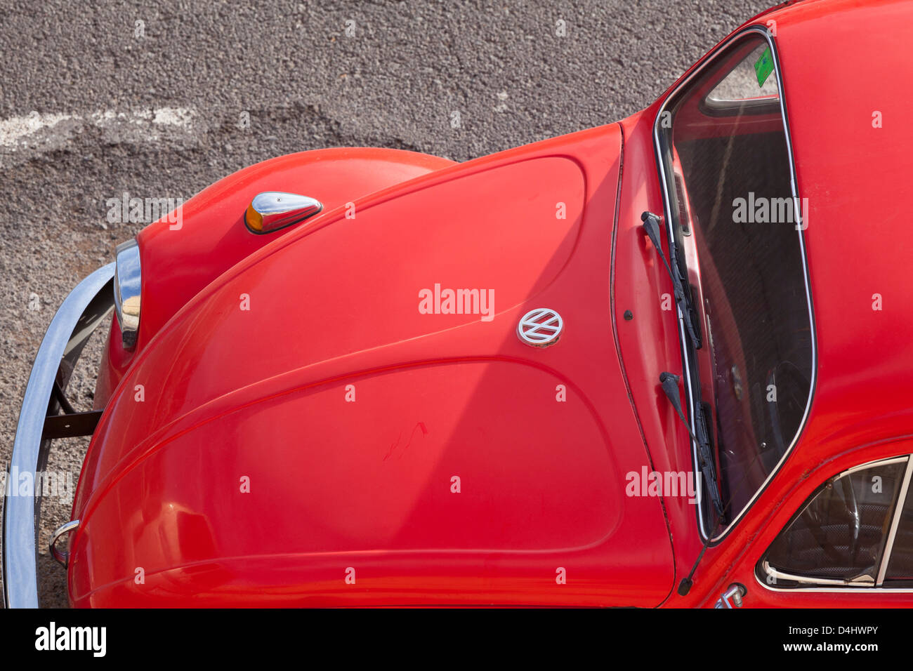 Old original red VW Beetle car aerial view Stock Photo - Alamy