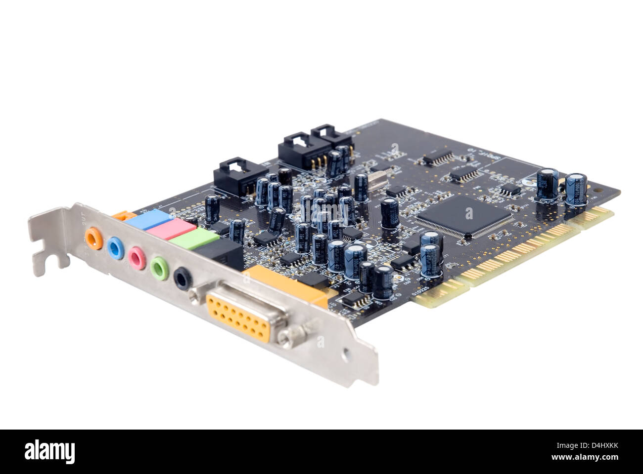 The audio card of computer is photographed on a white background Stock ...