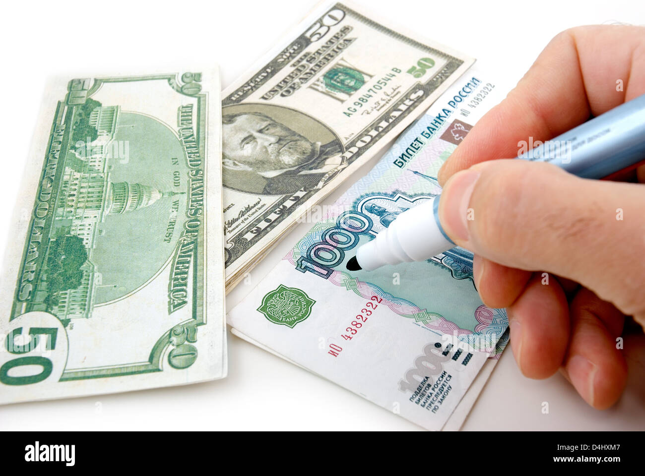 Drawing of monetary denominations, rubles and dollars Stock Photo - Alamy