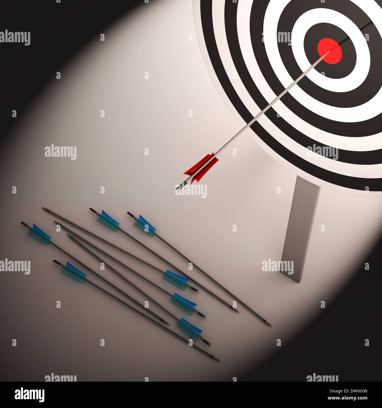 Arrow On Dartboard Shows Failure Or Failed Shot Stock Photo - Alamy