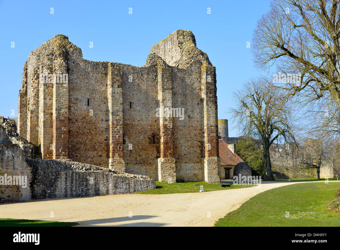 Stone ramparts of old castle at village Sainte-Suzanne, commune in the ...