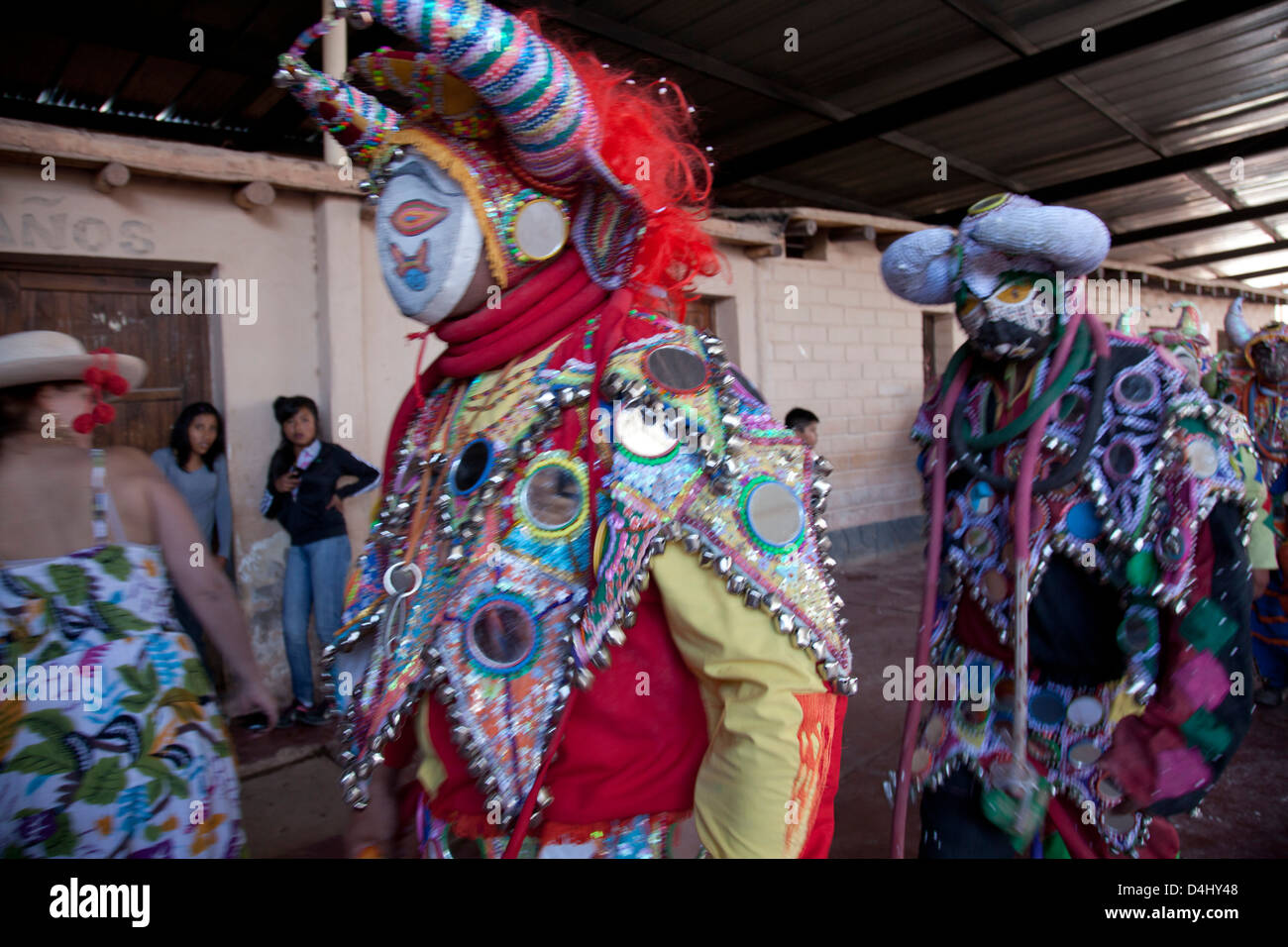 Dancers with traditional mask during carnival in Jujuy province in the ...