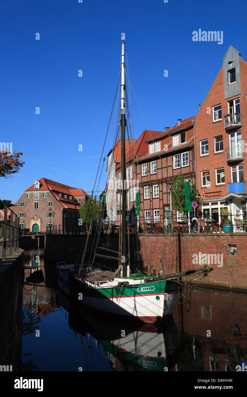 Altes Land, Stade, boat Ewer WILLI in the old harbor, Lower Saxony ...