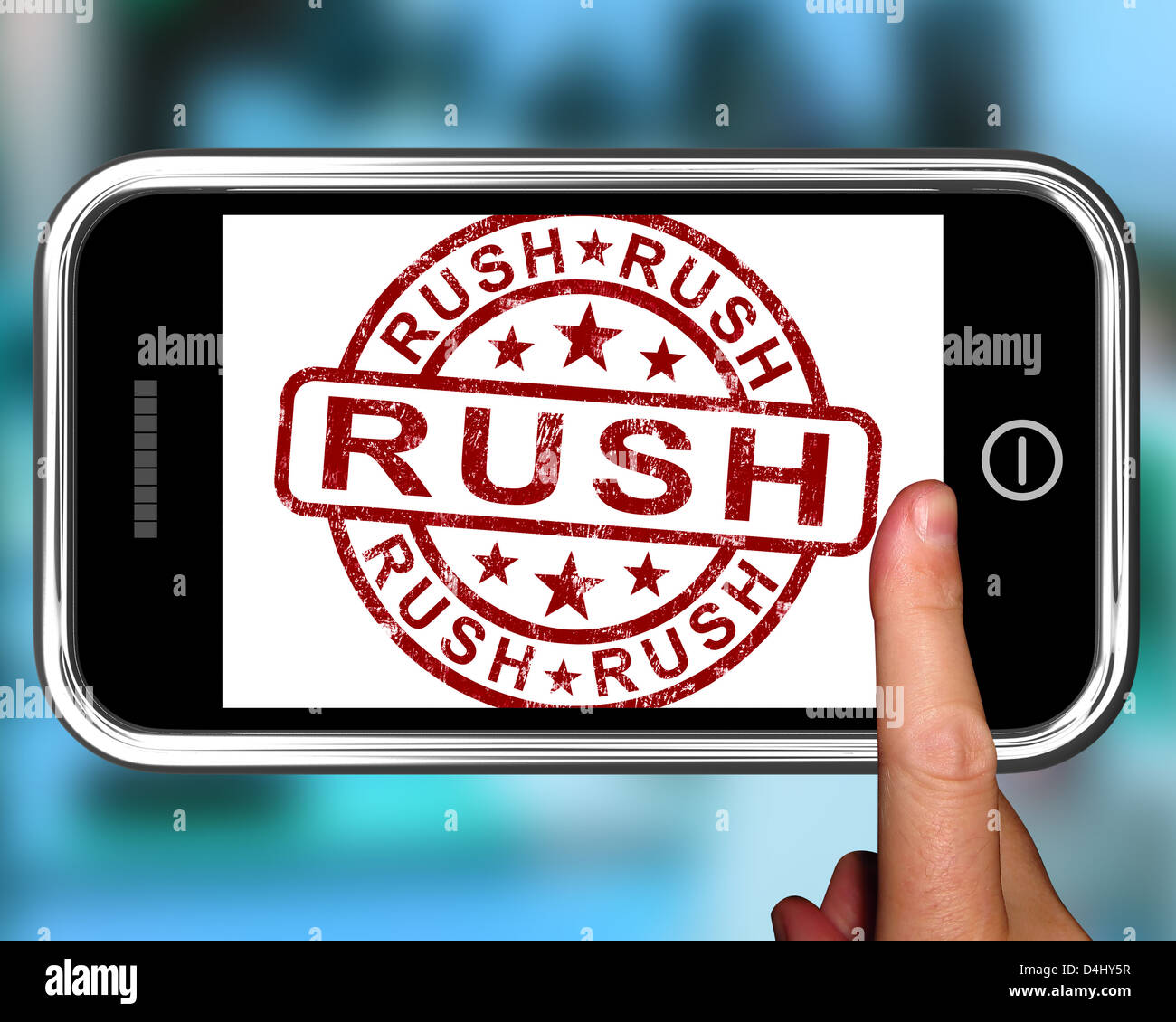 Rush On Smartphone Showing Speed And Urgency Stock Photo - Alamy