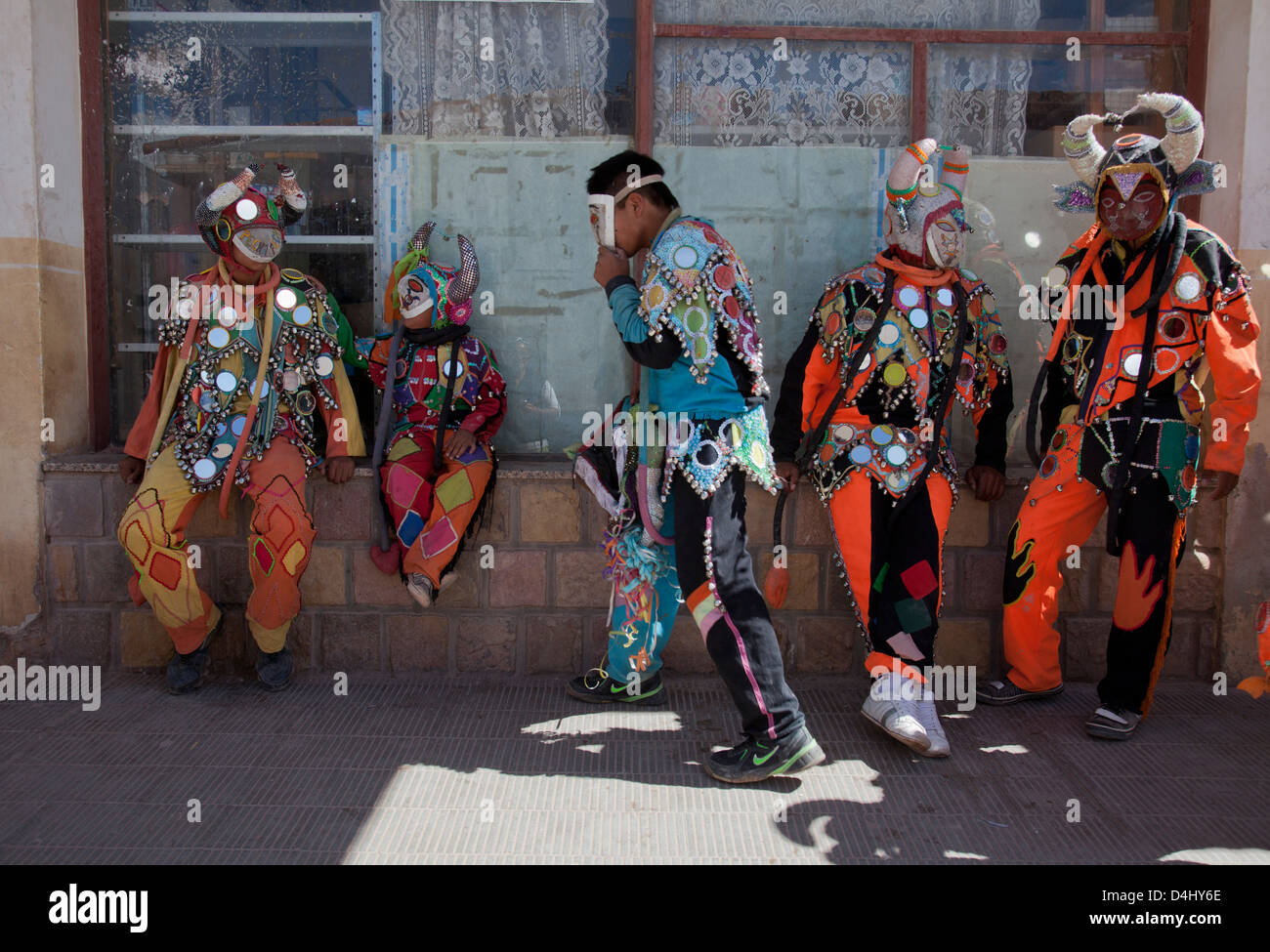 Dancers with traditional mask during carnival in Jujuy province in the ...