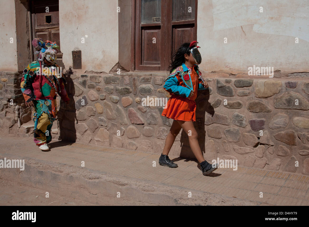 Dancers with traditional mask during carnival in Jujuy province in the ...