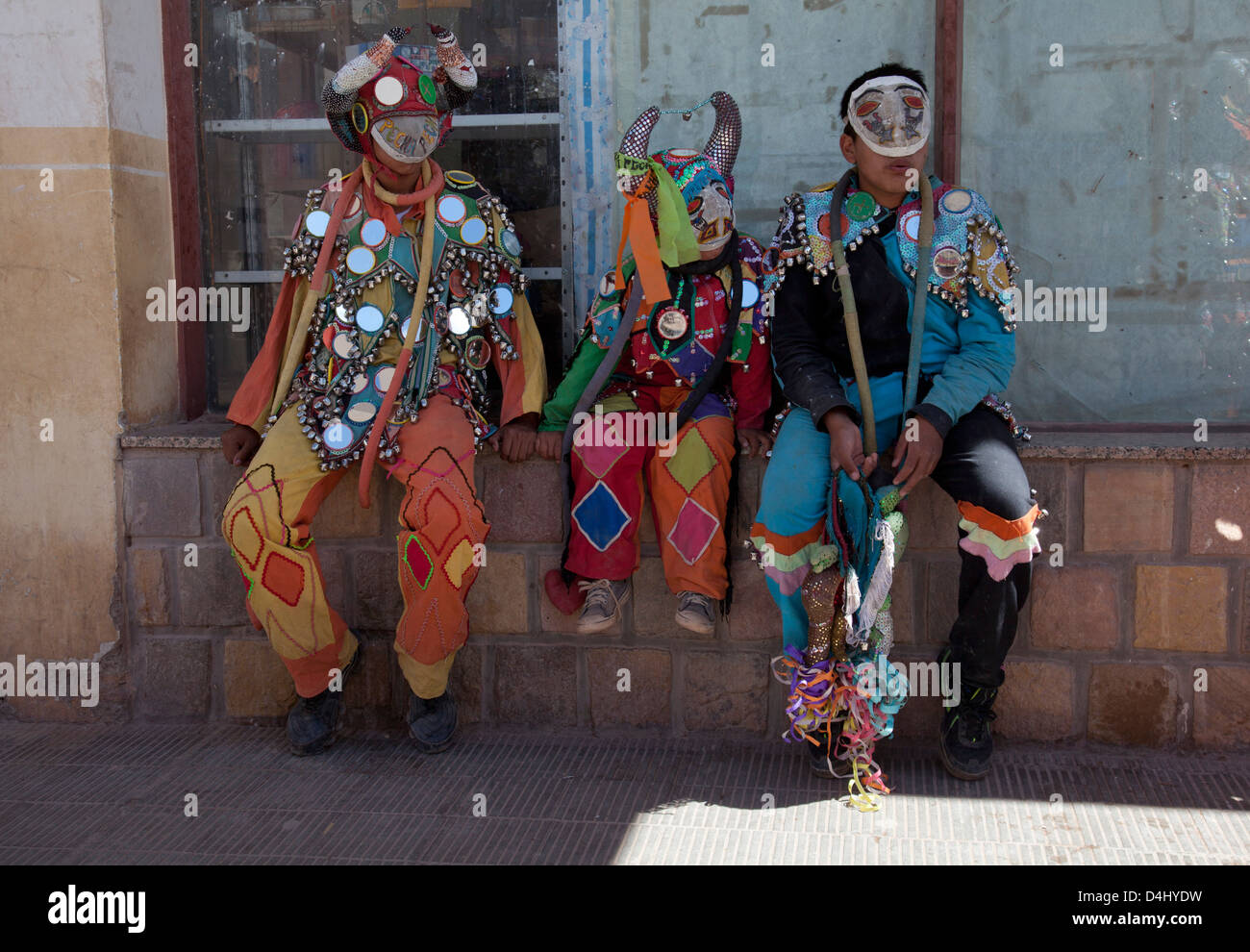 Dancers with traditional mask during carnival in Jujuy province in the ...