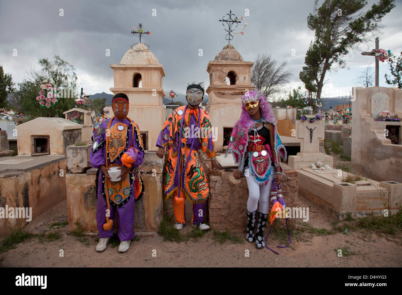 Dancers with traditional mask at cemetery during carnival in Jujuy ...