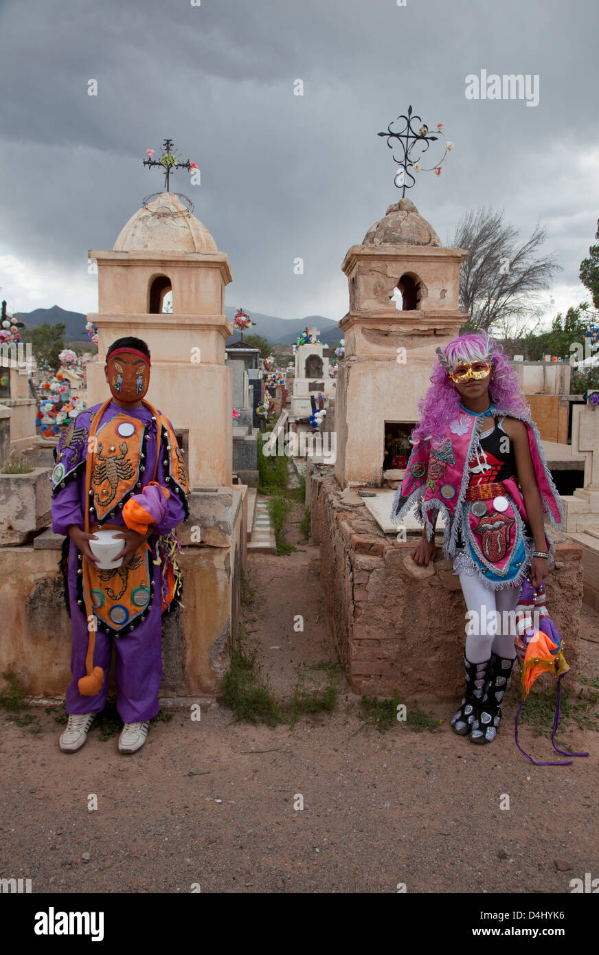 Dancers with traditional mask at cemetery during carnival in Jujuy ...