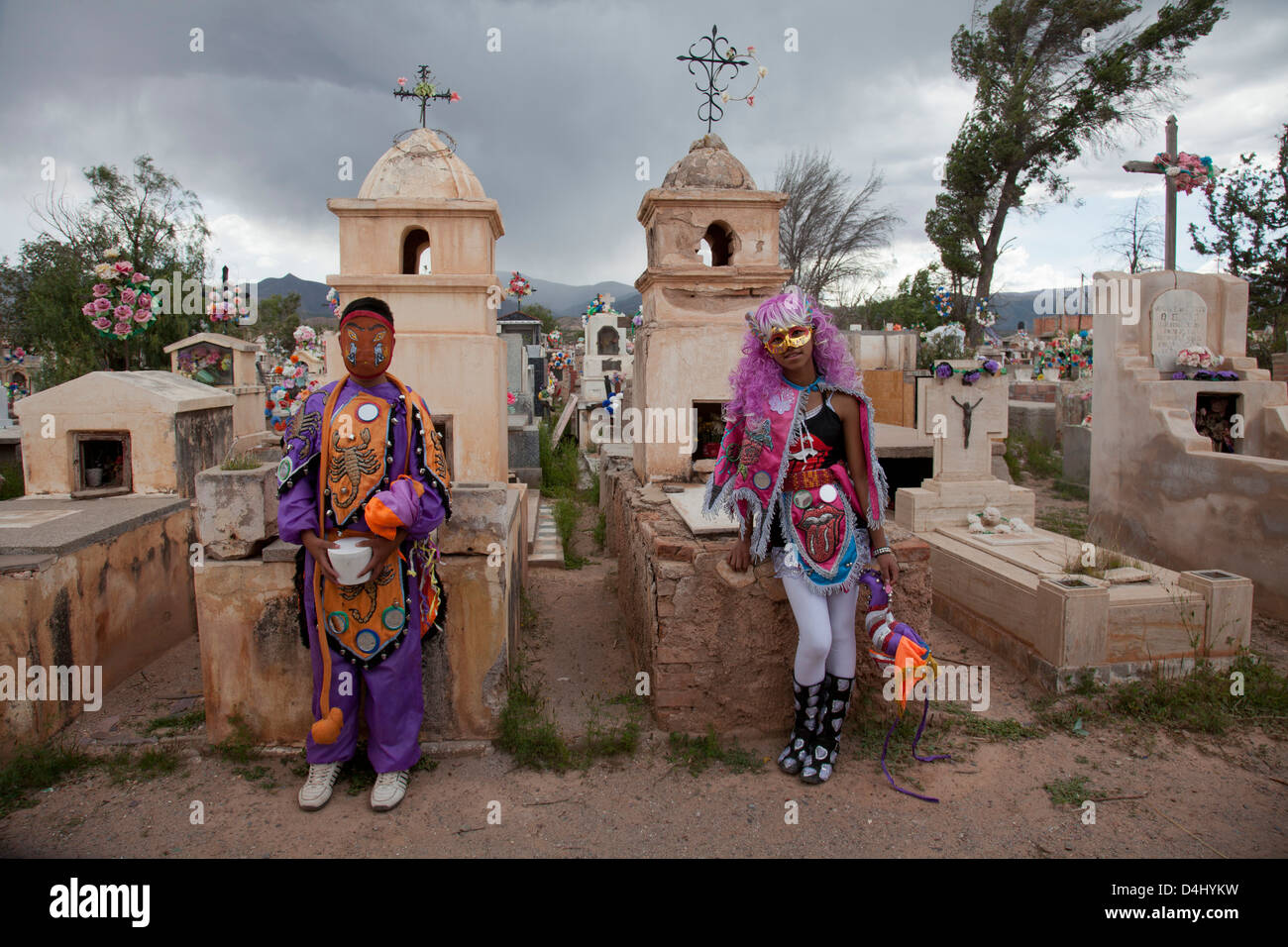 Dancers with traditional mask at cemetery during carnival in Jujuy ...