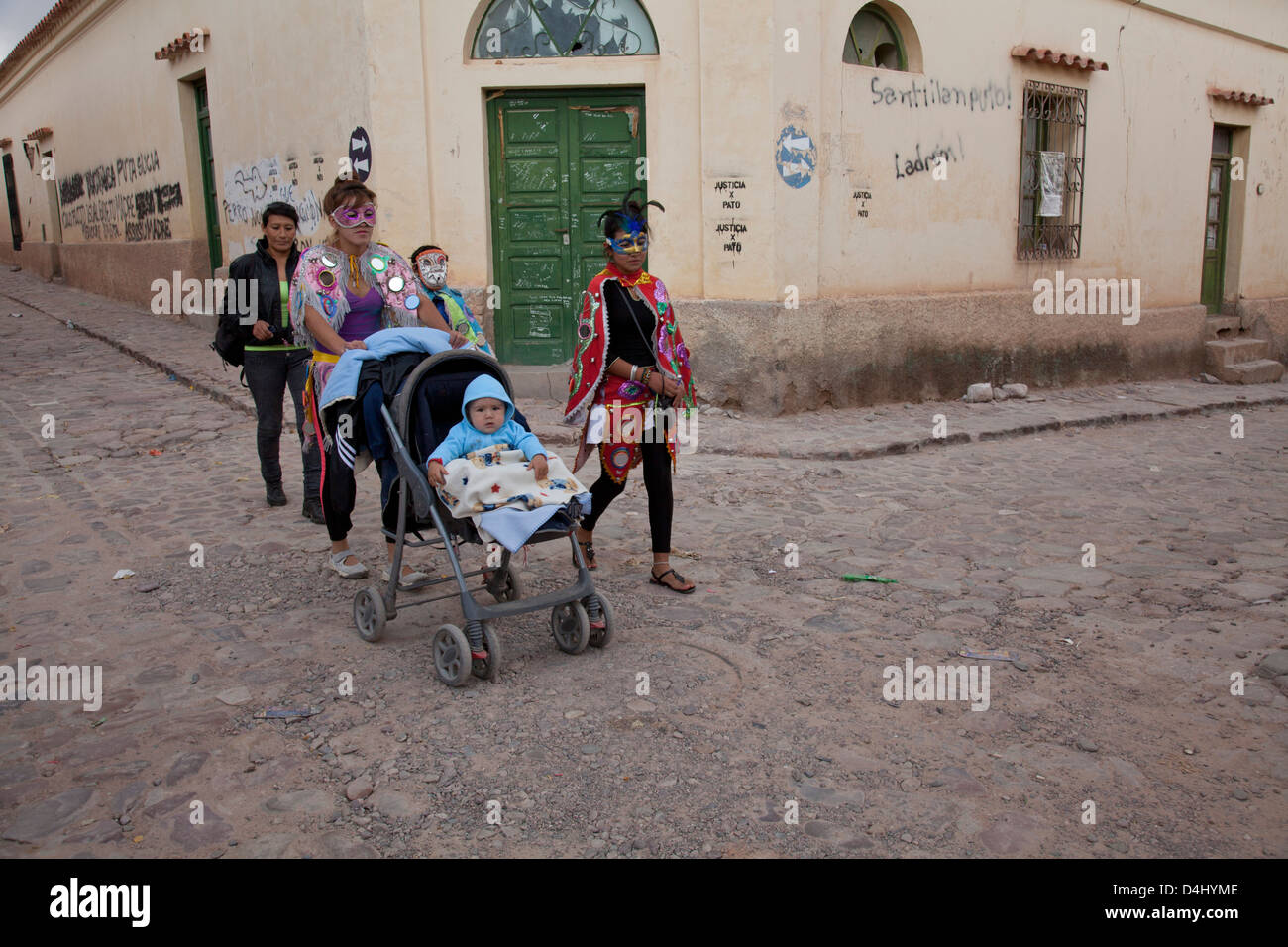 Dancers with traditional mask during carnival in Jujuy province in the ...