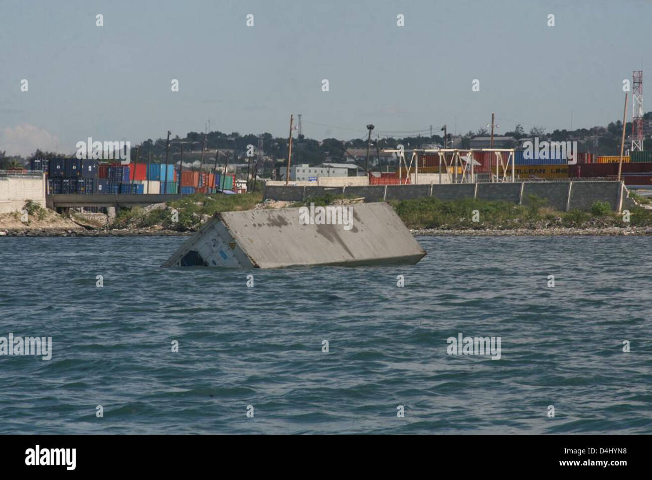 The U.S. Coast Guard operates afloat containers in Haiti to provide ...