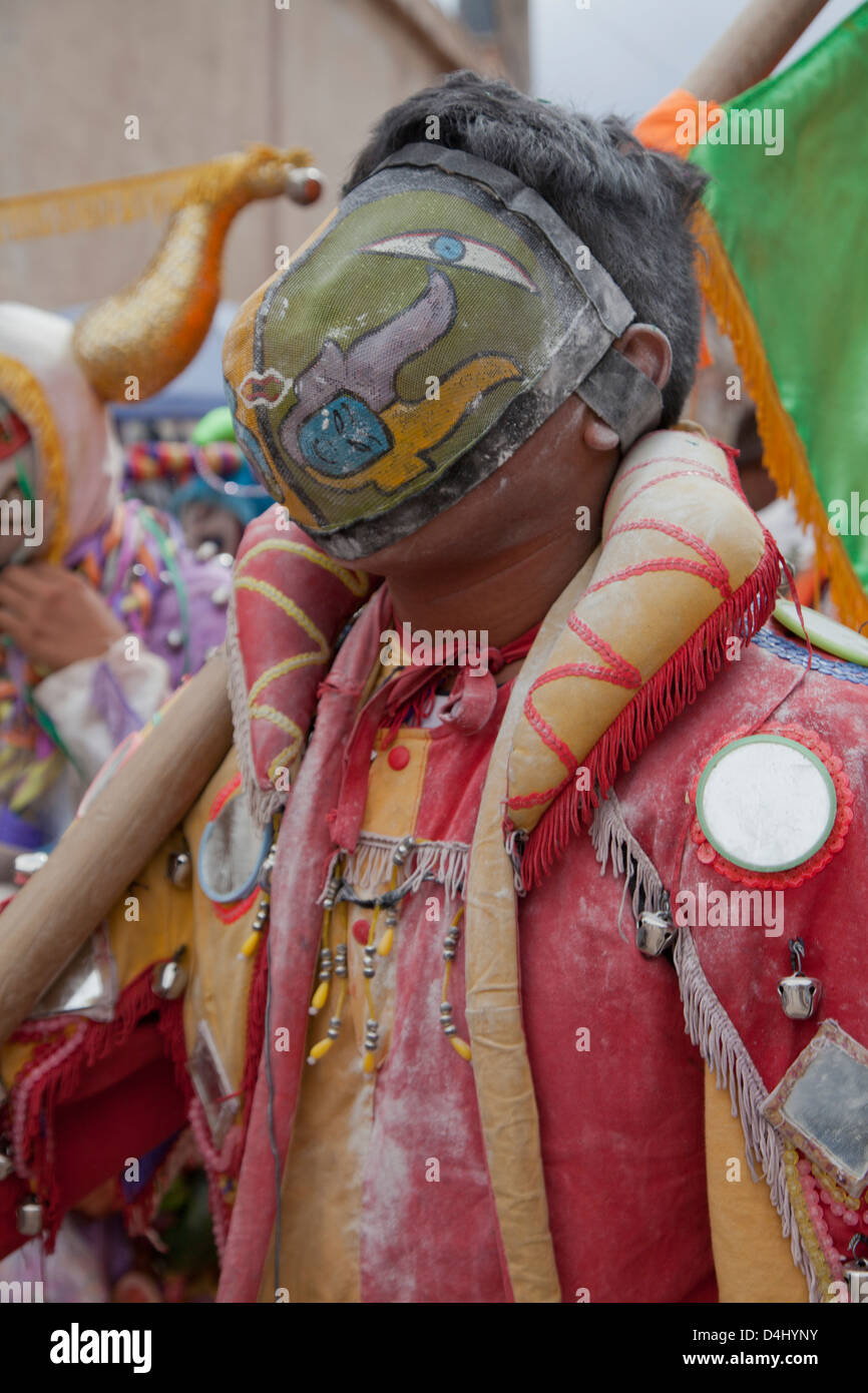Dancers with traditional mask during carnival in Jujuy province in the ...