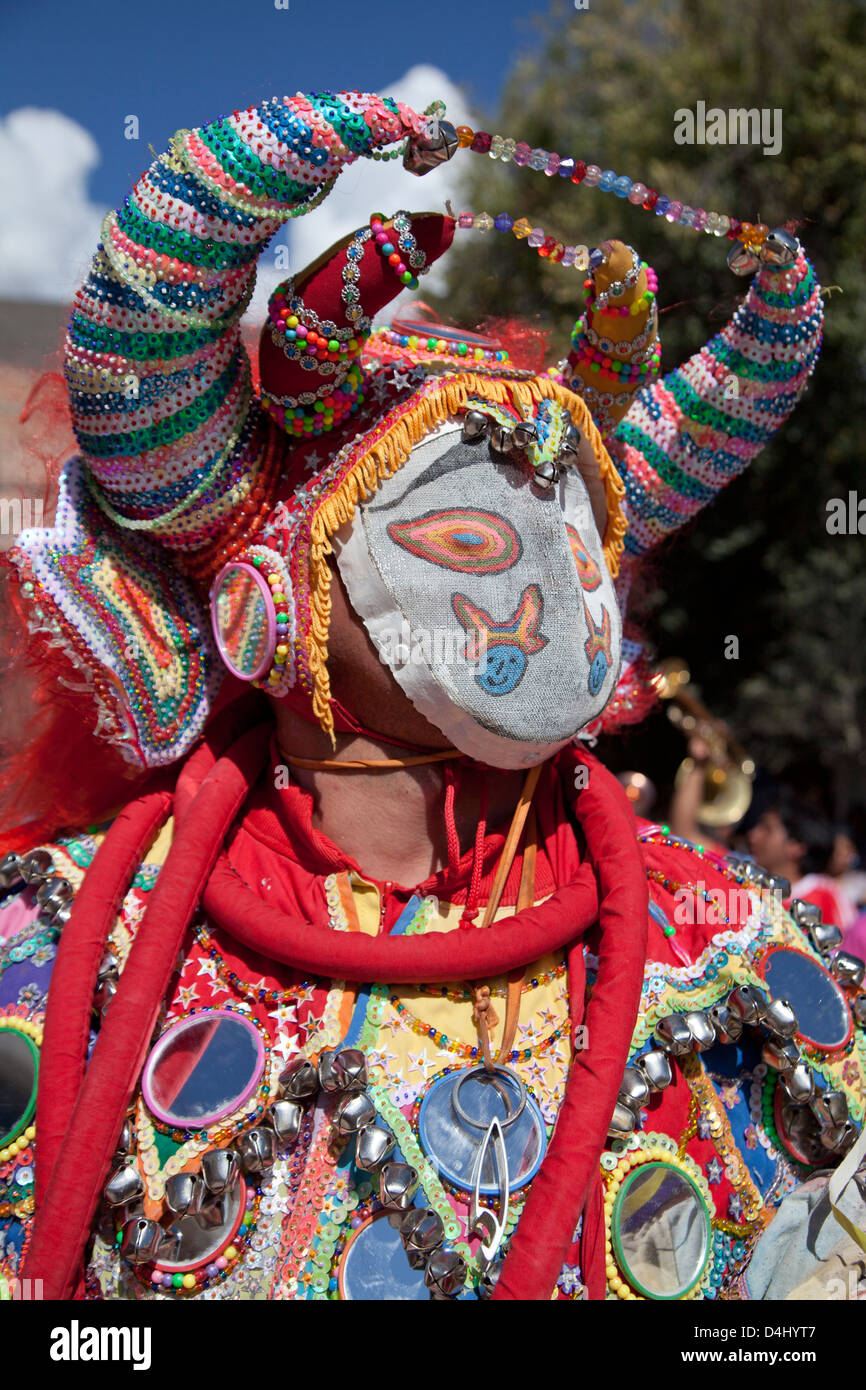 Dancers with traditional mask during carnival in Jujuy province in the ...