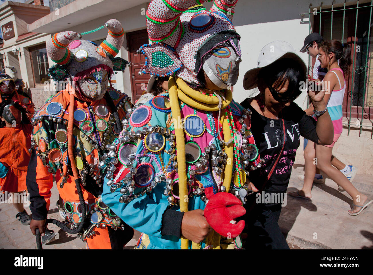 Dancers with traditional mask during carnival in Jujuy province in the ...