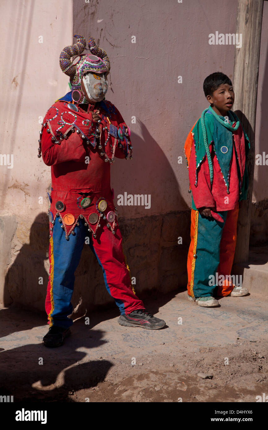 Dancers with traditional mask during carnival in Jujuy province in the ...